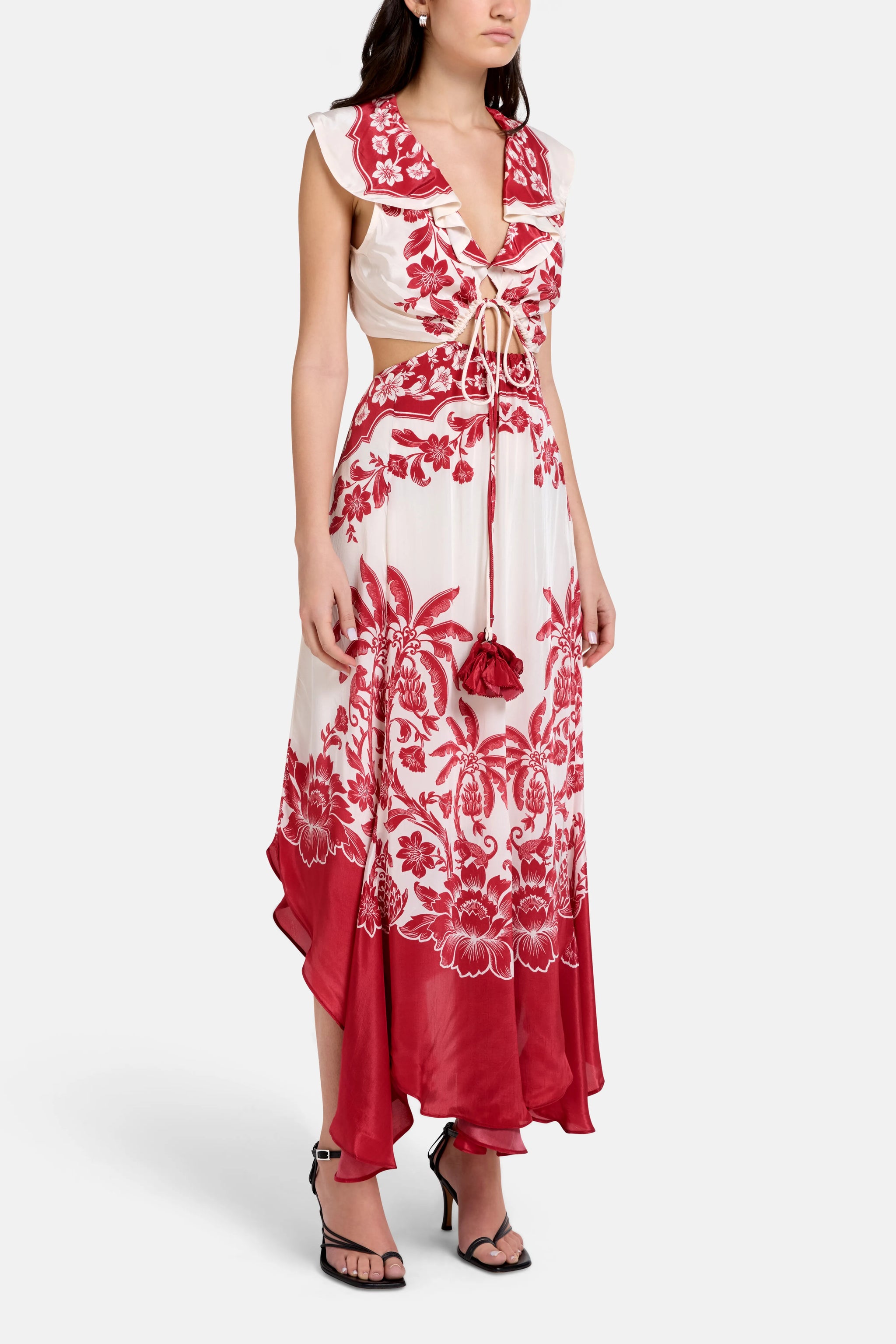 Buy the Guanacaste Sand Cut Out Sleeveless Midi Dress in Red
